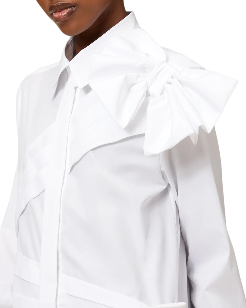 Drape Bow Shirt White – Mélange de Luxe